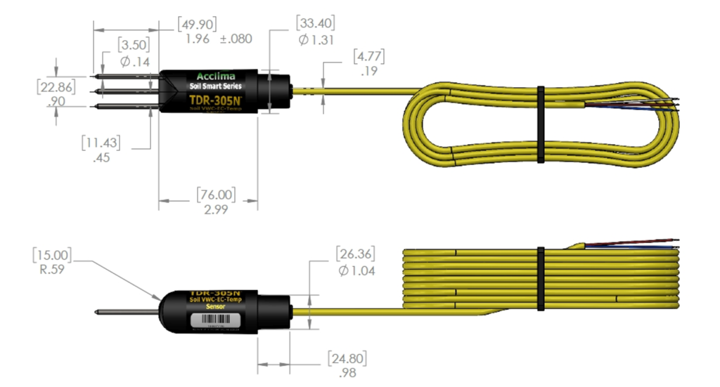 Acclima Digital True TDR-305N Soil Moisture Sensor (SDI-12) Data Sheet